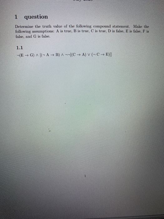 Solved 1 question Determine the truth value of the following | Chegg.com