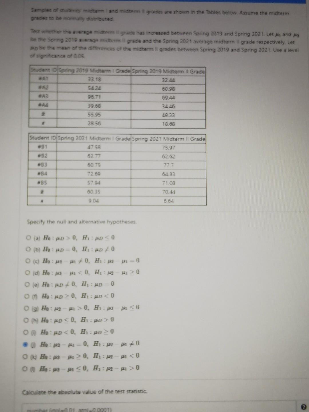 Question 1: UW Grade Comparision Samples of students' | Chegg.com