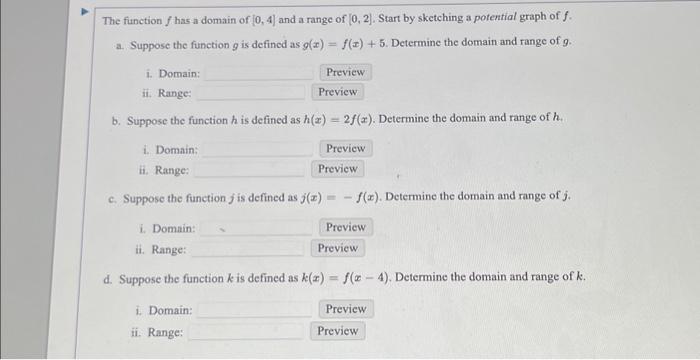 Solved The function f has a domain of [0, 4] and a range of | Chegg.com