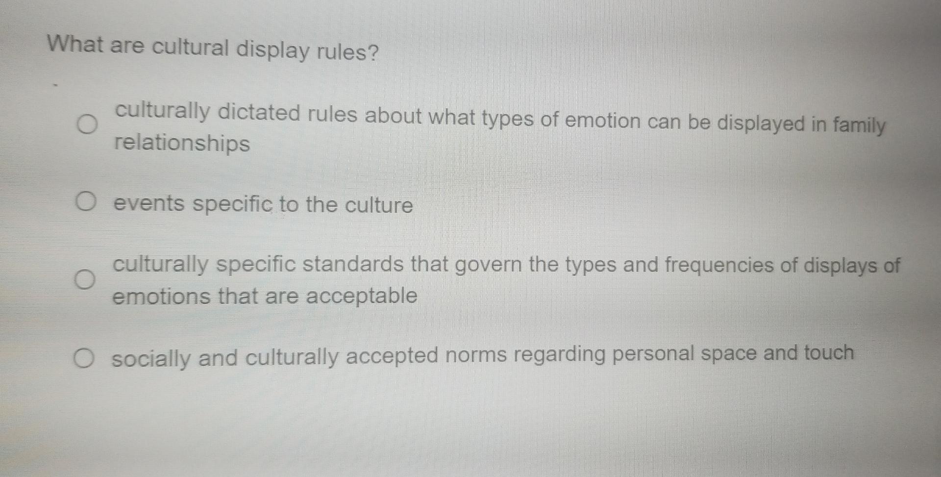 Solved What are cultural display rules? О culturally | Chegg.com