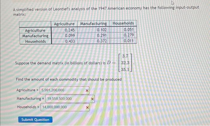 Solved A Simplified Version Of Leontiefs Analysis Of The