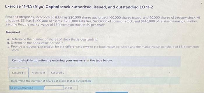 Solved Exercise 11-4A (Algo) Capital stock authorized, | Chegg.com