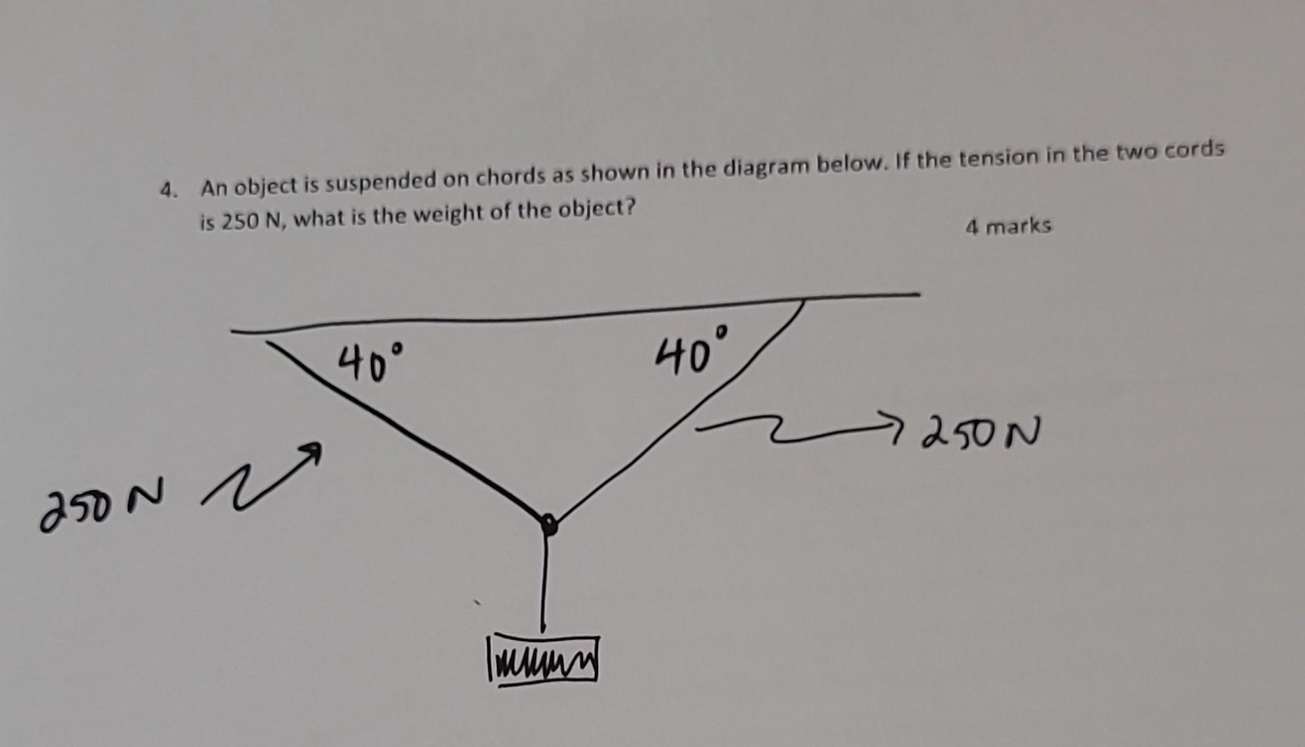 Solved 4. An object is suspended on chords as shown in the | Chegg.com
