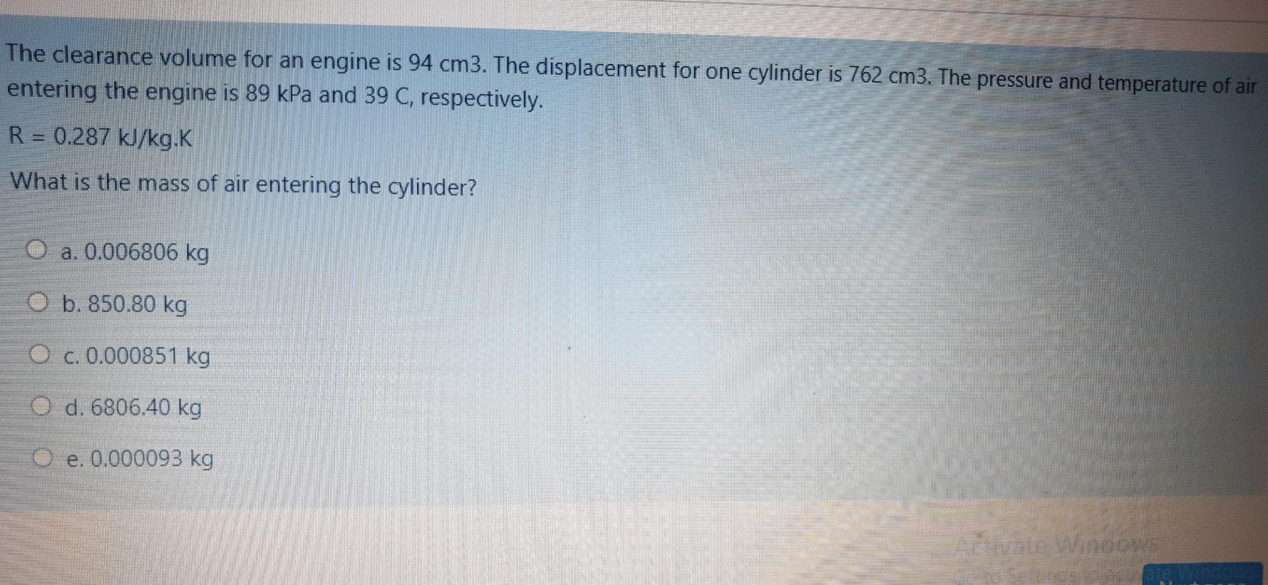 Solved The clearance volume for an engine is 94 cm3. The | Chegg.com