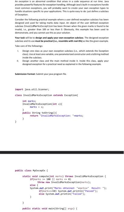 Solved An Exception Is An Abnormal Condition That Arises In