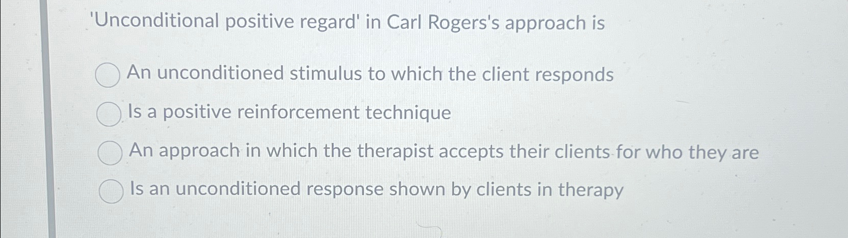 Solved 'Unconditional positive regard' in Carl Rogers's | Chegg.com