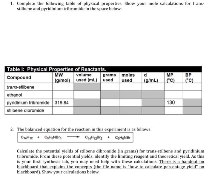 Solved 1. Complete the following table of physical | Chegg.com