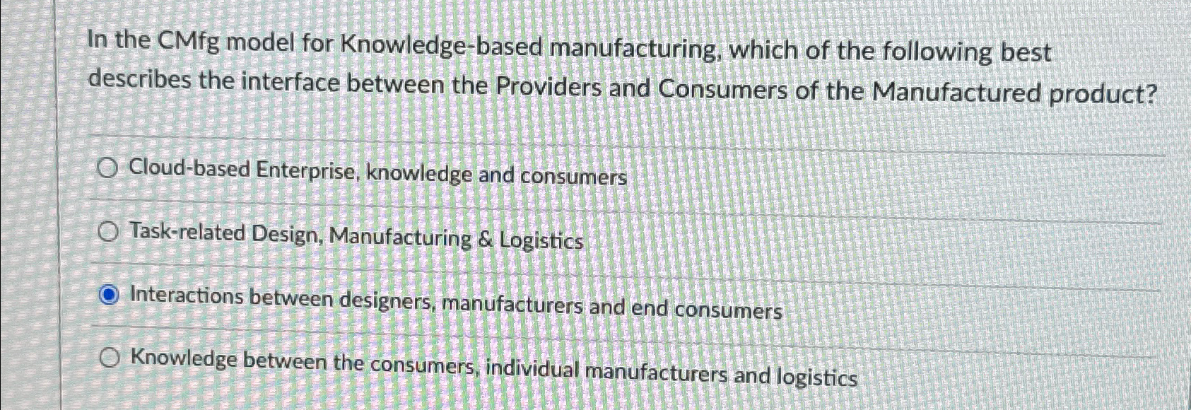 Solved In the CMfg model for Knowledge-based manufacturing, | Chegg.com