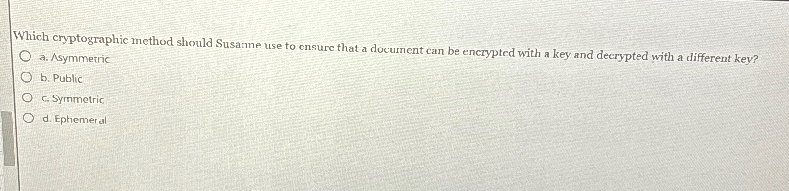 Solved Which Cryptographic Method Should Susanne Use To