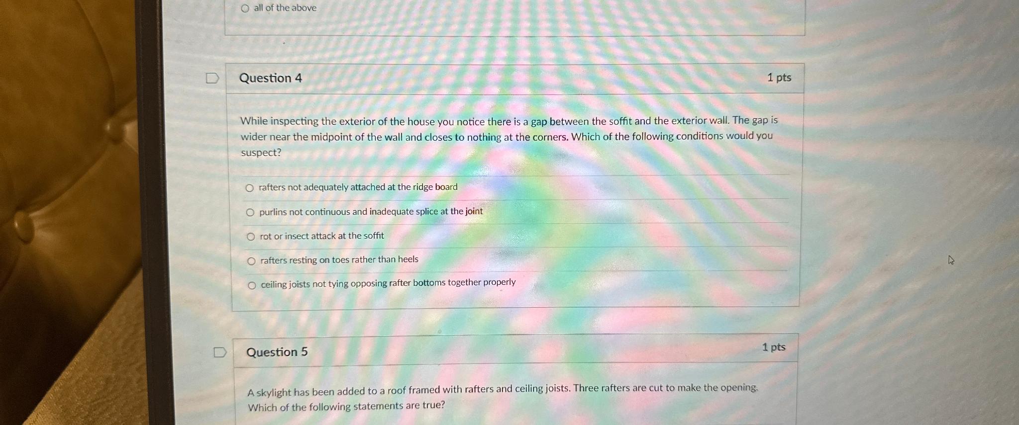 Solved all of the aboveQuestion 41 ﻿ptsWhile inspecting the | Chegg.com