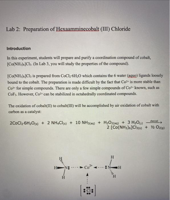Solved Lab 2: Preparation of Hexaamminecobalt (III) Chloride | Chegg.com