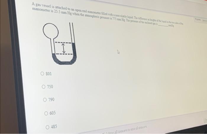 Solved A gas vessel is attached to an open-end manometer | Chegg.com