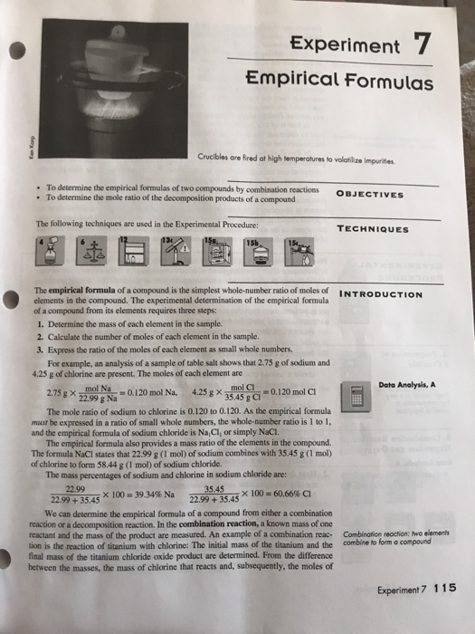 Solved Experiment 7 Report Sheet Empirical Formulas Date Lob | Chegg.com