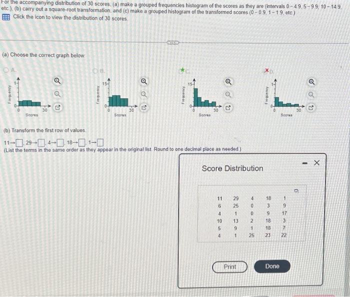 Solved For the accompanying distribution of 30 scores, (a) | Chegg.com