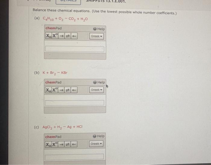 Solved Balance these chemical equations. (Use the lowest | Chegg.com
