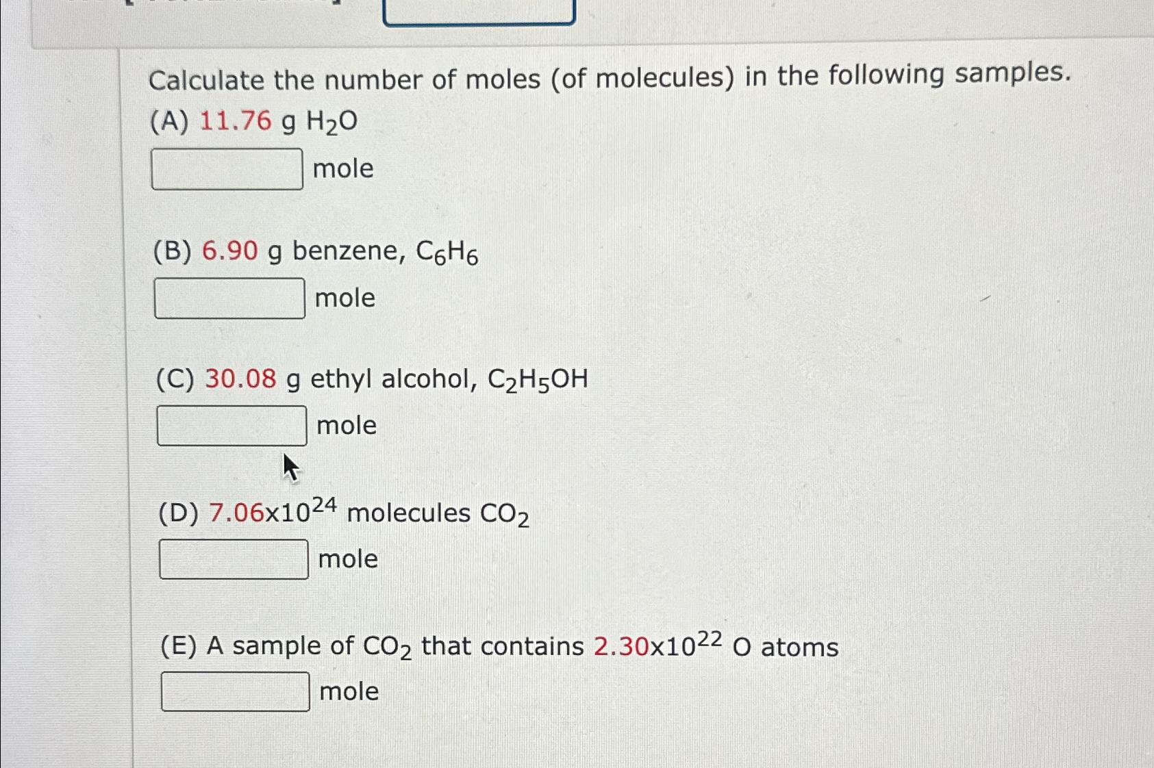 Solved Calculate the number of moles (of molecules) in the | Chegg.com
