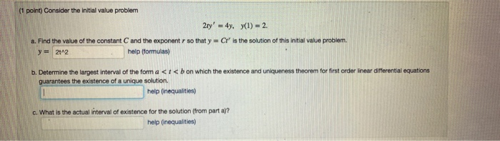 Solved (1 point) Consider the initial value problem 2ty' = | Chegg.com