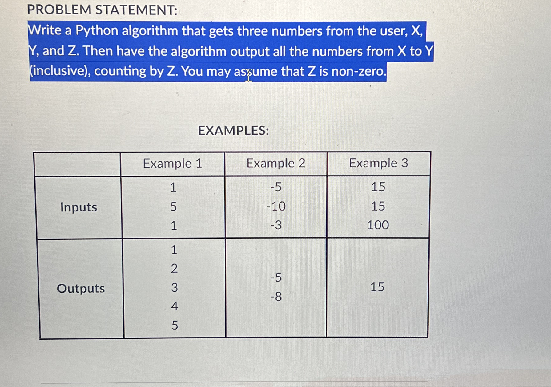 PROBLEM STATEMENT:Write a Python algorithm that gets | Chegg.com