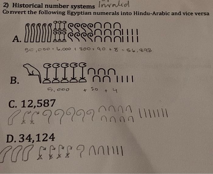Solved 2) Historical number systems Invalid Convert the | Chegg.com