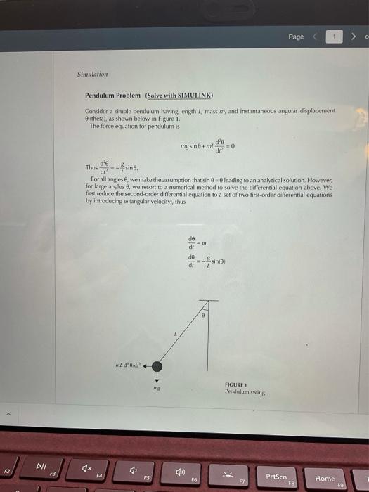 Solved Page Simulation Pendulum Problem Solve with SIMULINK) | Chegg.com