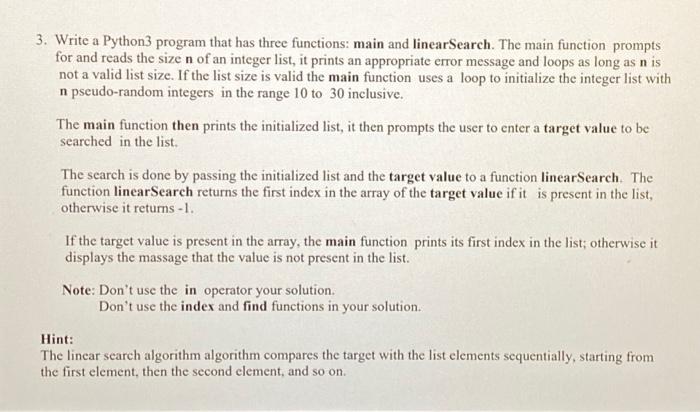 Solved 3 Write A Python3 Program That Has Three Functions 