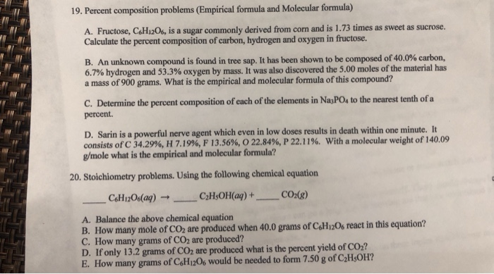 Solved 19. Percent composition problems (Empirical formula | Chegg.com