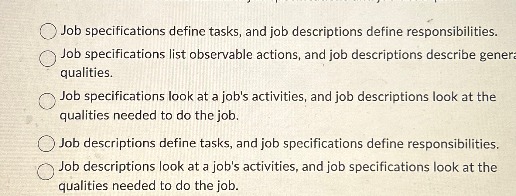 Solved Job specifications define tasks, and job descriptions | Chegg.com