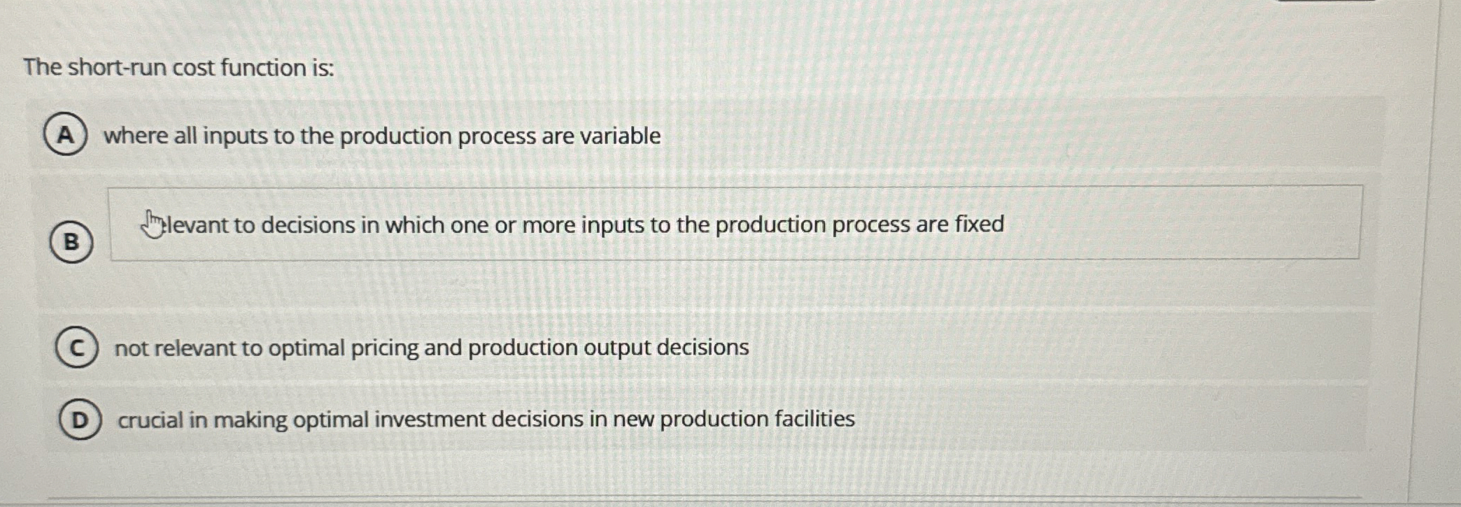 Solved The short-run cost function is:where all inputs to | Chegg.com