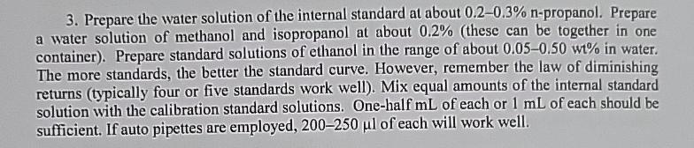 Solved Prepare the water solution of the internal standard | Chegg.com