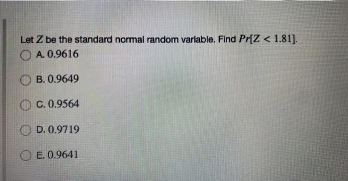 Solved Let Z be the standard normal random variable. Find | Chegg.com