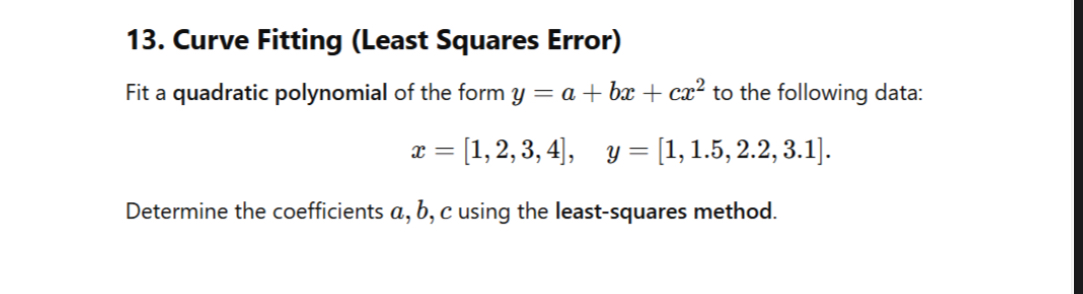 Curve Fitting (Least Squares Error)Fit a quadratic | Chegg.com