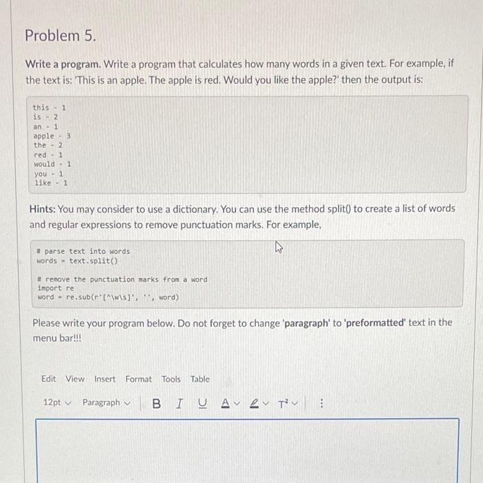 Solved Question 9 O pts Problem 5. Write a program. Write a | Chegg.com