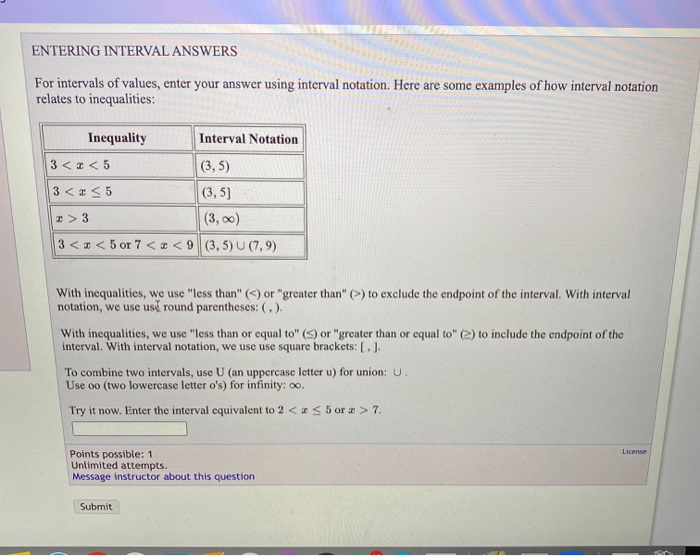 Solved ENTERING INTERVAL ANSWERS For intervals of values, | Chegg.com