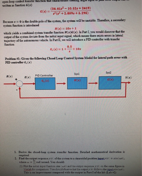 Solved Open Loop Control Transfer Function That Characterbe 5191