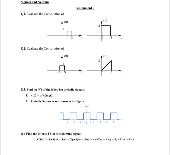 Solved Signals and Systems Assignment 3 Q1. Evaluate the | Chegg.com