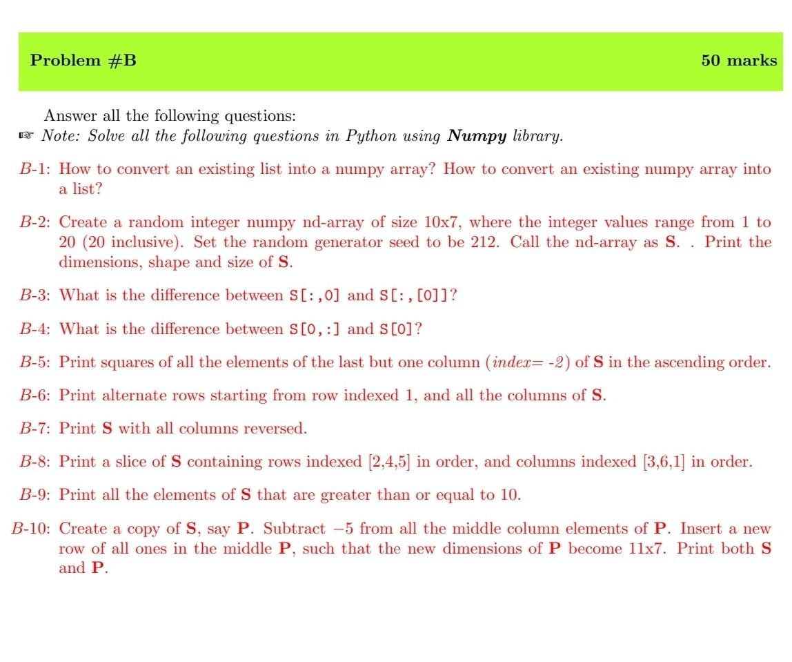 Solved Problem #B 50 marks Answer all the following | Chegg.com