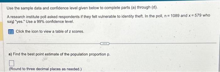 Solved 3.Use the sample data and confidence level given | Chegg.com