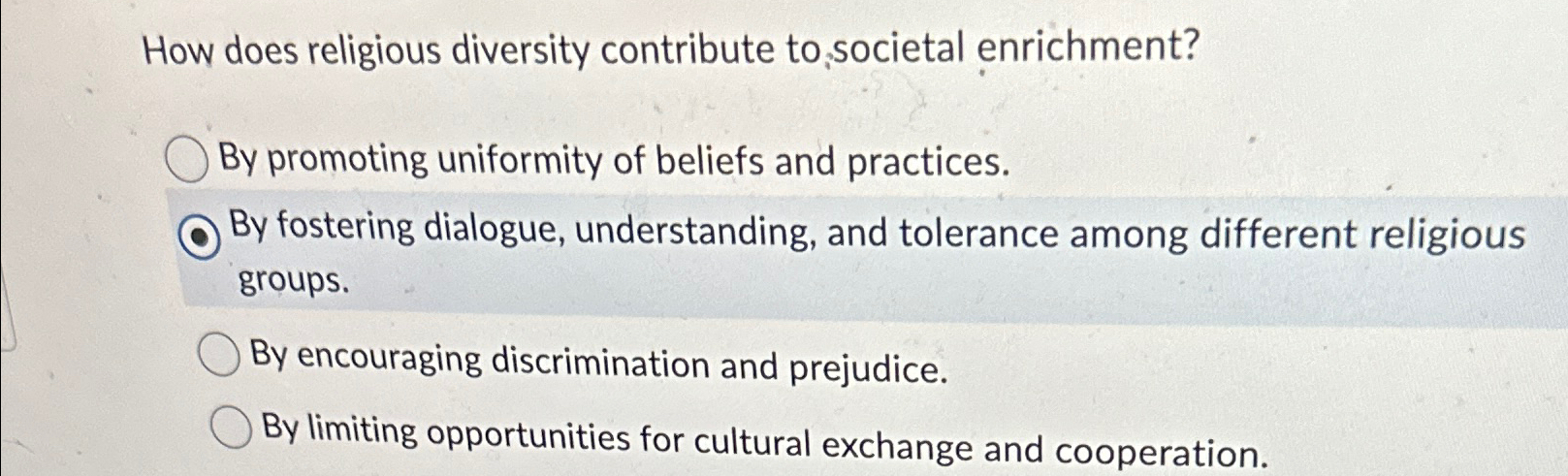 Solved How does religious diversity contribute to societal | Chegg.com