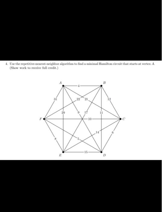 Solved 4. Use the repetitive-nearest-neighbor algorithm to | Chegg.com
