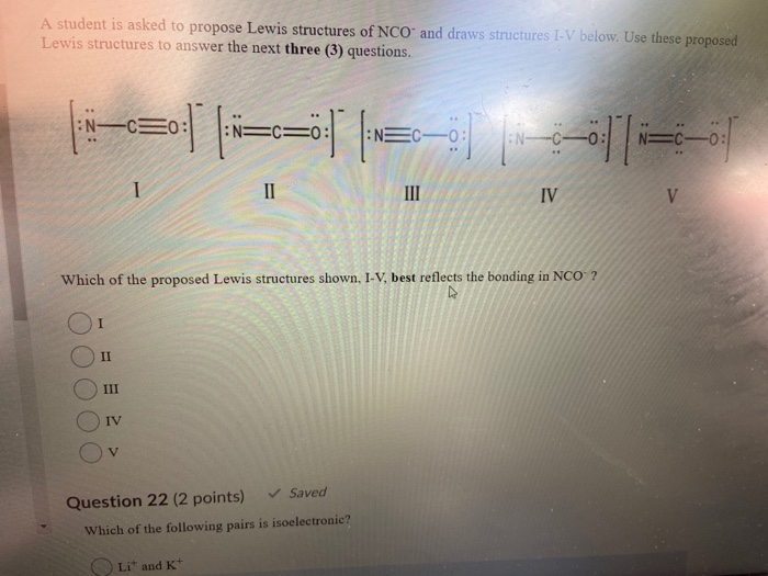 Solved A student is asked to propose Lewis structures of NCO | Chegg.com