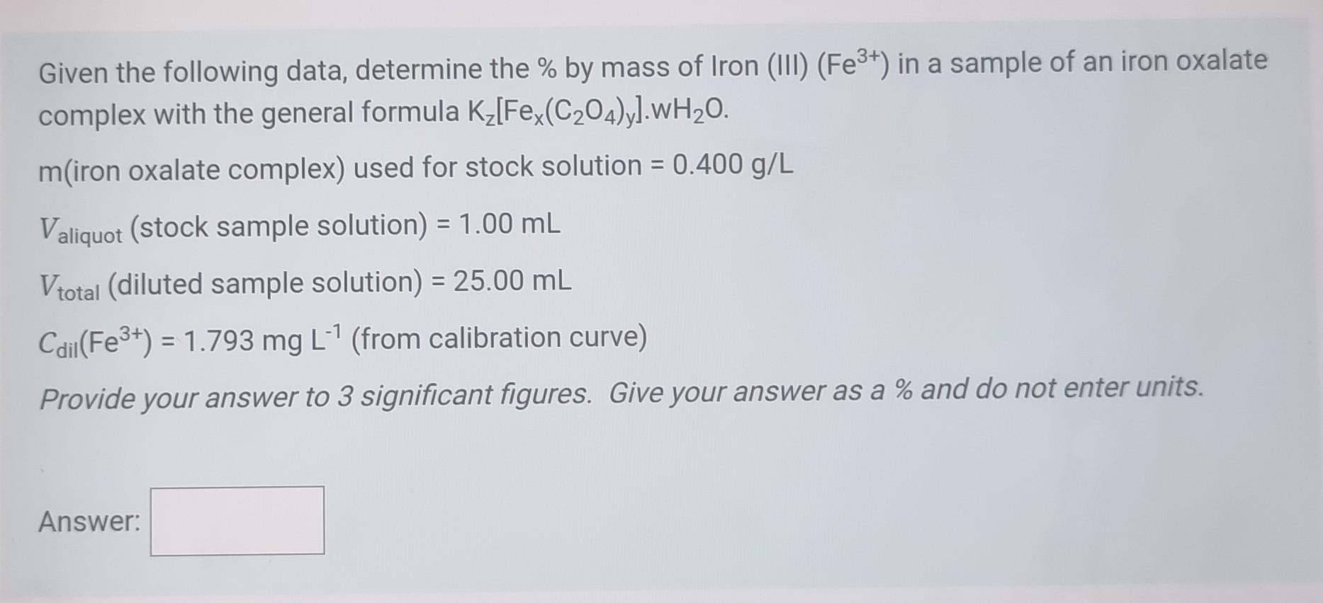 Solved Given the following data, determine the % by mass of | Chegg.com