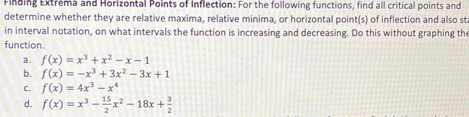 Solved Finding Extrema and Horizontal Points of Inflection: | Chegg.com