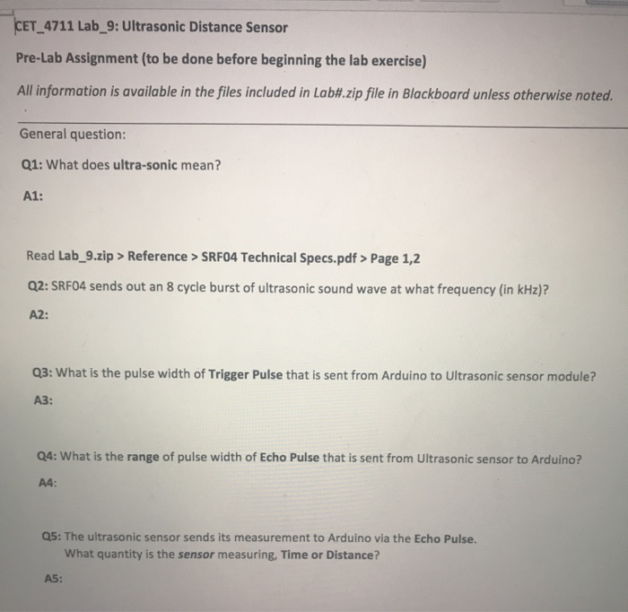 Solved CET_4711 Lab_9: Ultrasonic Distance Sensor Pre-Lab | Chegg.com