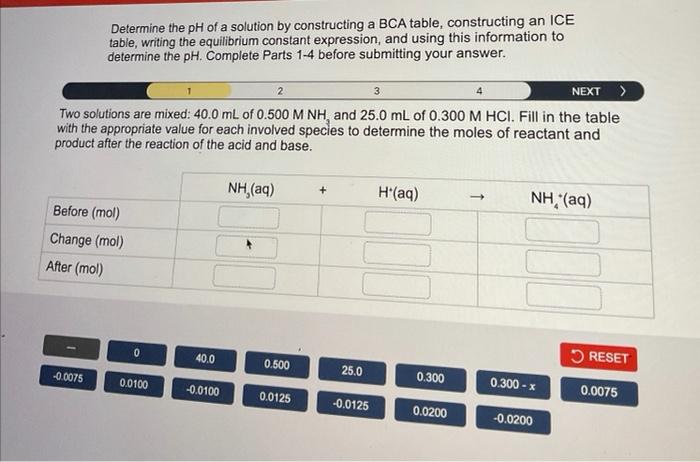 Solved Determine the pH of a solution by constructing a BCA | Chegg.com