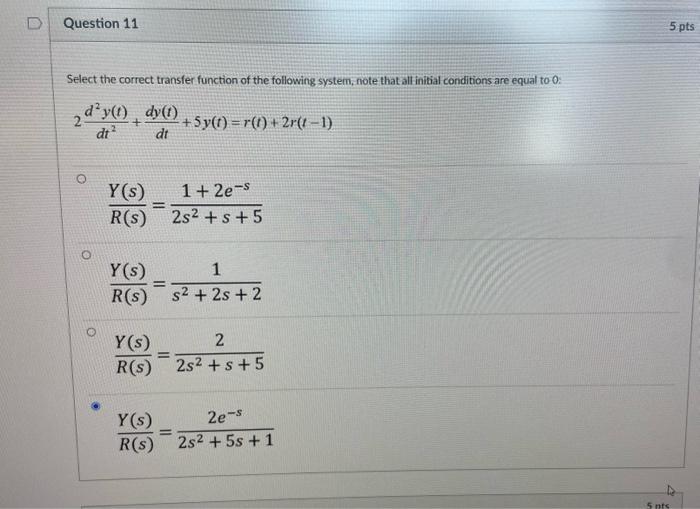 Solved Select the correct transfer function of the following | Chegg.com