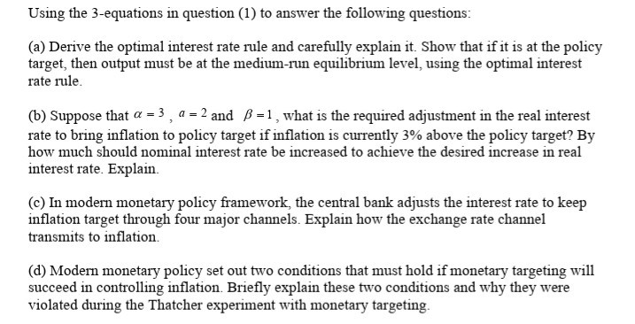 Using the 3-equations in question (1) to answer the | Chegg.com