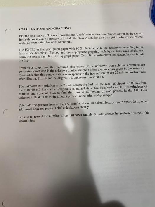 Solved CALCULATIONS AND GRAPHING Plot the absorbance of | Chegg.com