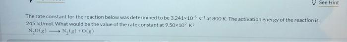Solved The rate constant for the reaction below was | Chegg.com