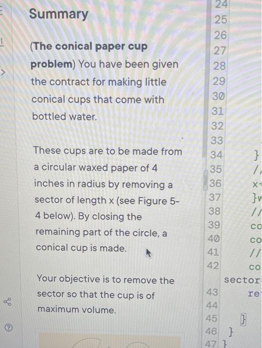 Solved Summary 1 (The conical paper cup problem) You have | Chegg.com
