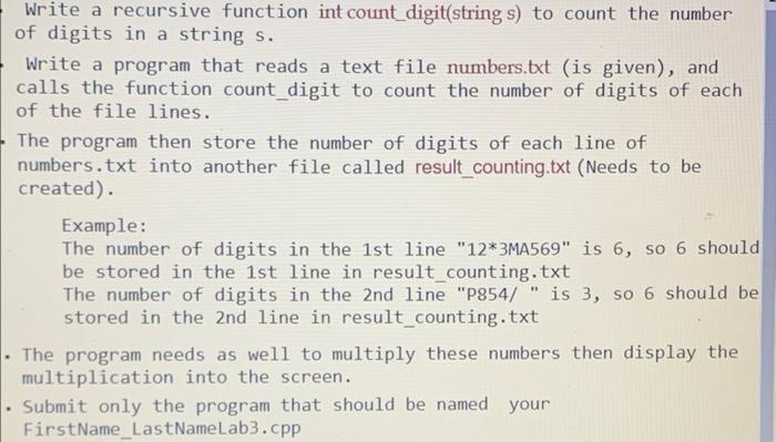 Solved Write a recursive function int count_digit(string s) | Chegg.com
